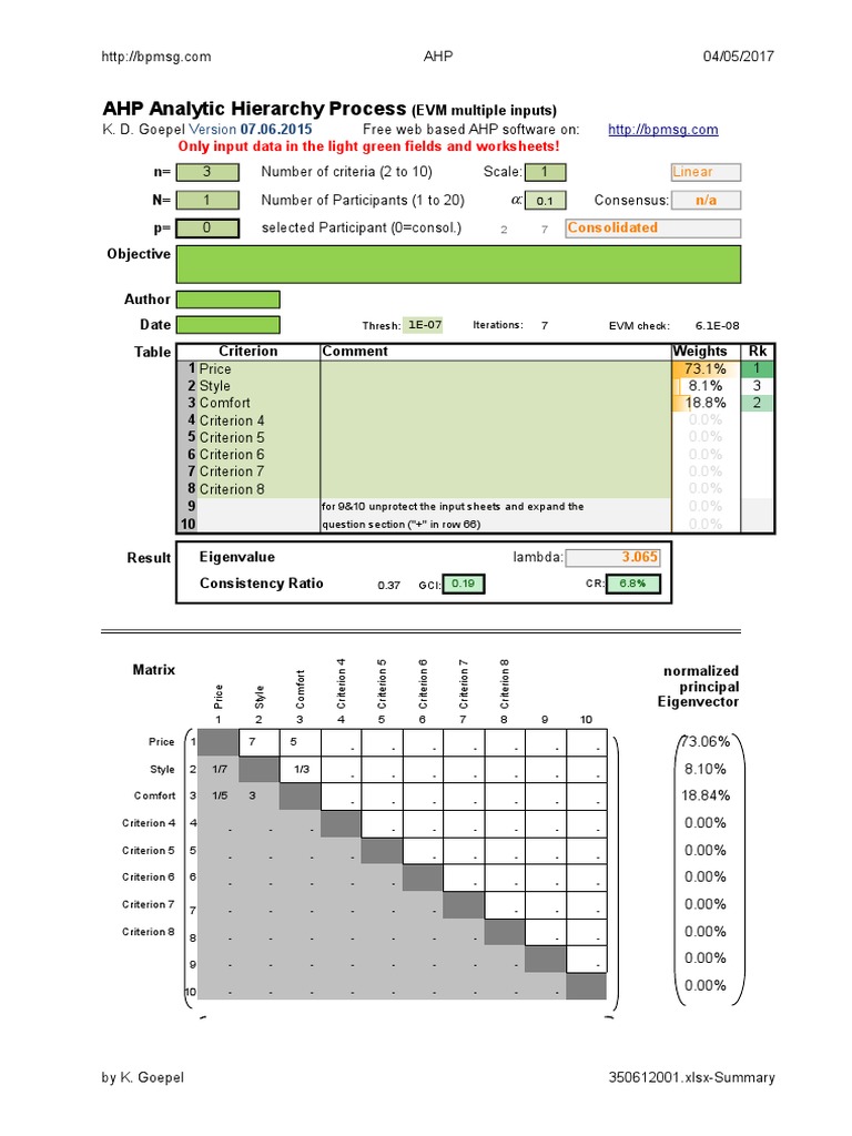 AHP Calculator - Example in the Lecture - 1 | Eigenvalues And ...