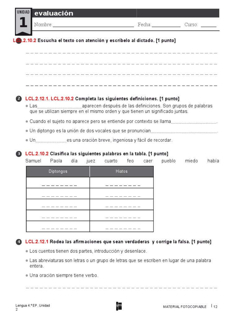 Lengua 4º Evaluación Tema 1