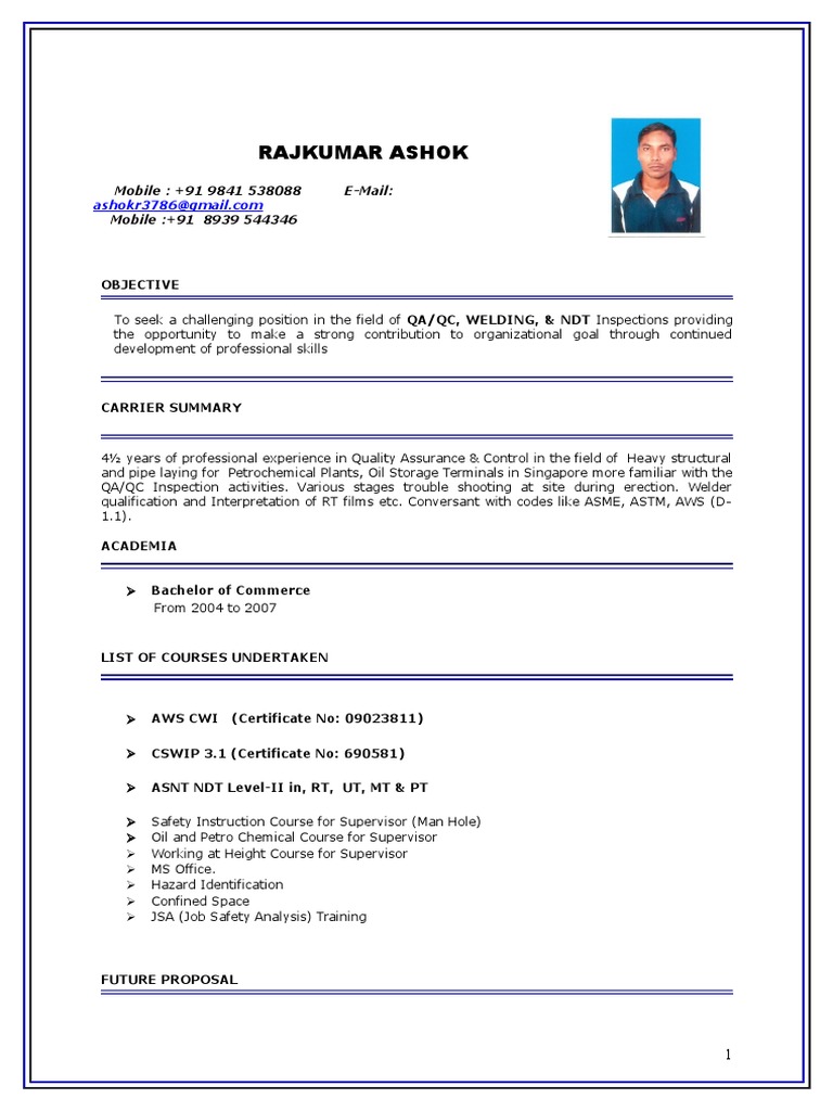 Resume 15 | Welding | Industries