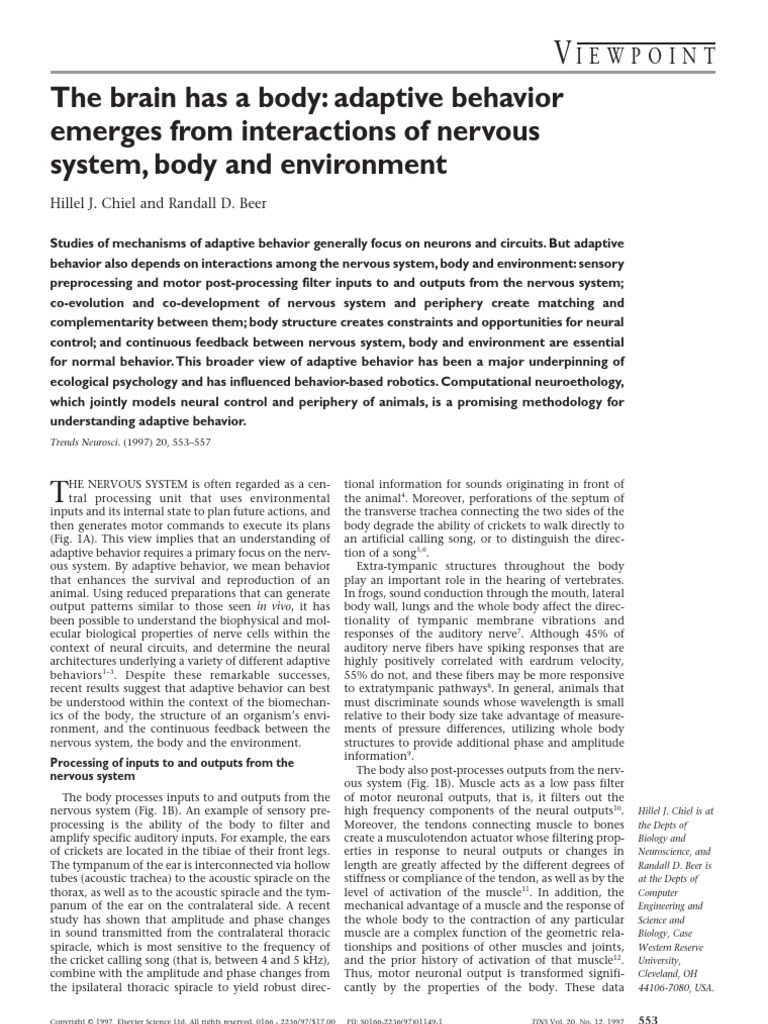 The Brain Has A Body Adaptive Behavior Emerges From Interactions of ...