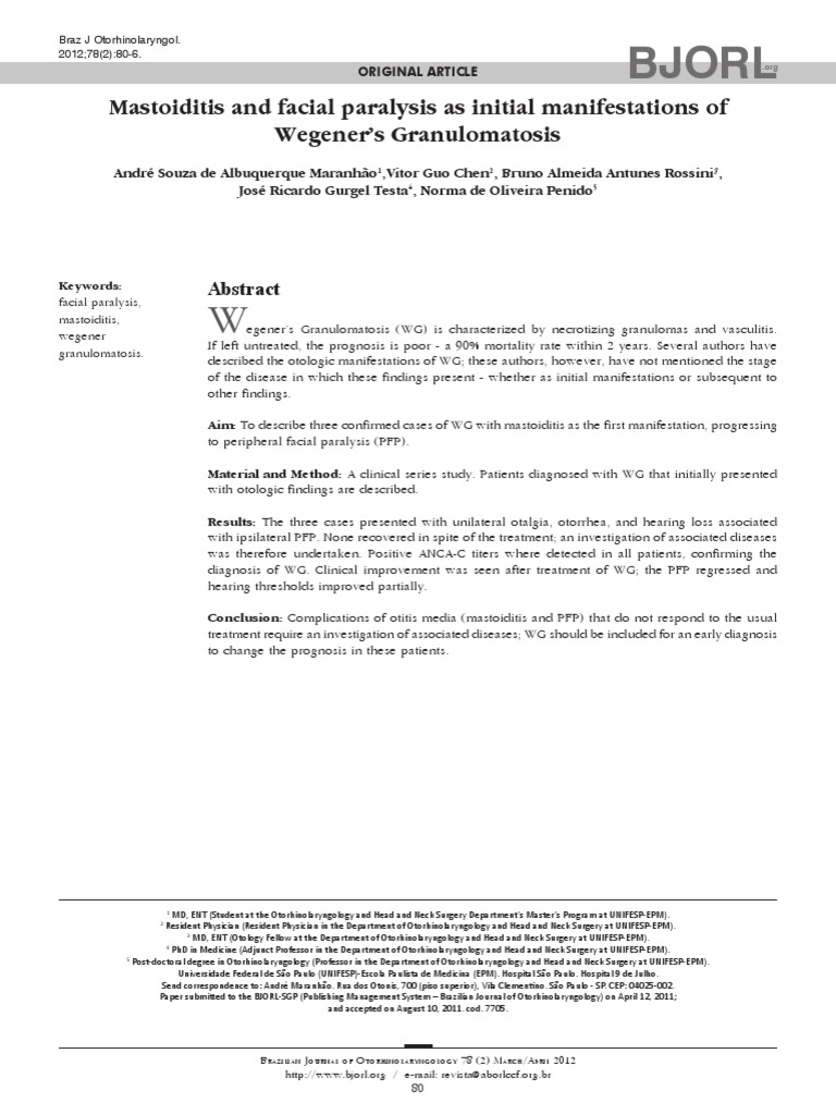 Bjorl: Mastoiditis and Facial Paralysis As Initial Manifestations of ...