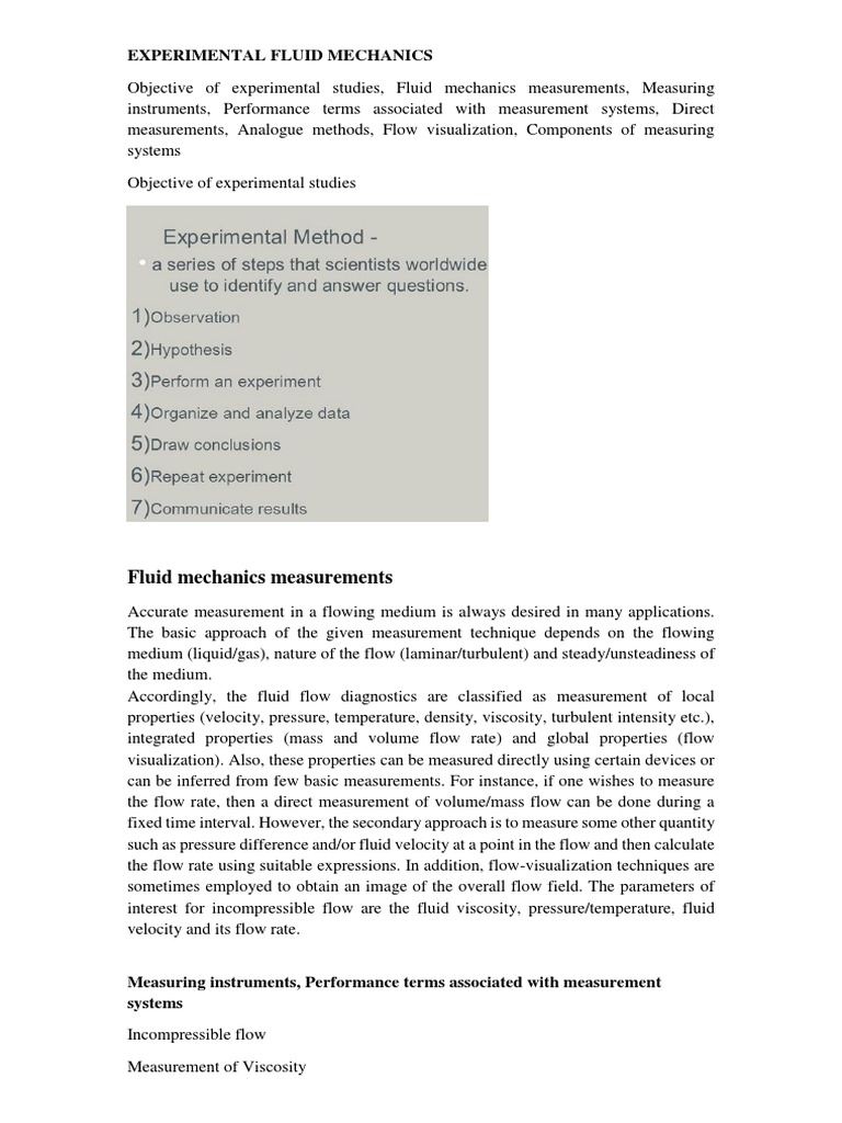 Experimental Fluid Mechanics PDF | PDF | Flow Measurement | Fluid Dynamics