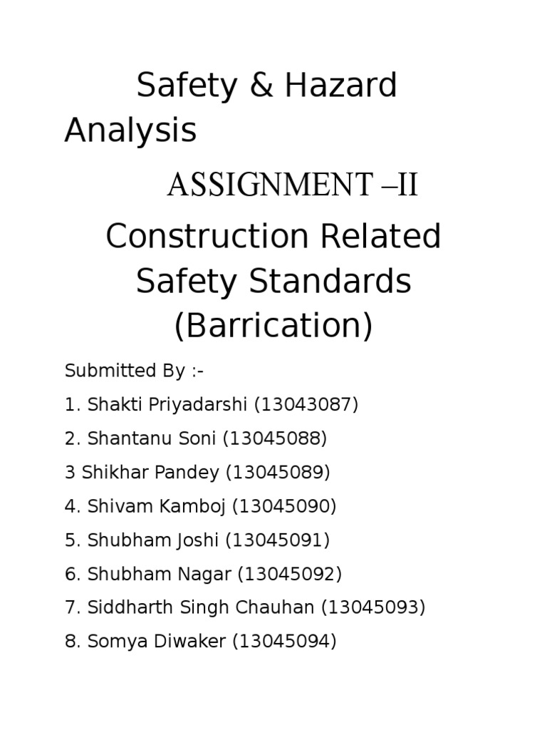 Safety & Hazard Analysis Assignment - Ii Construction Related Safety ...