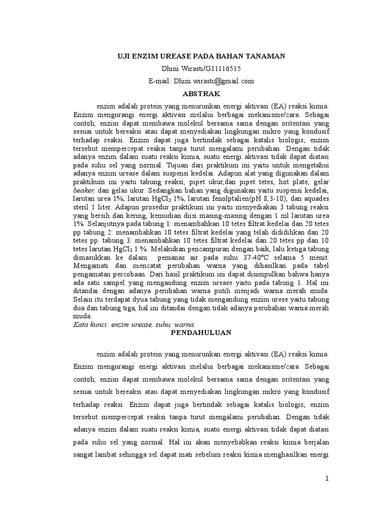 Laporan Enzim Urease | PDF