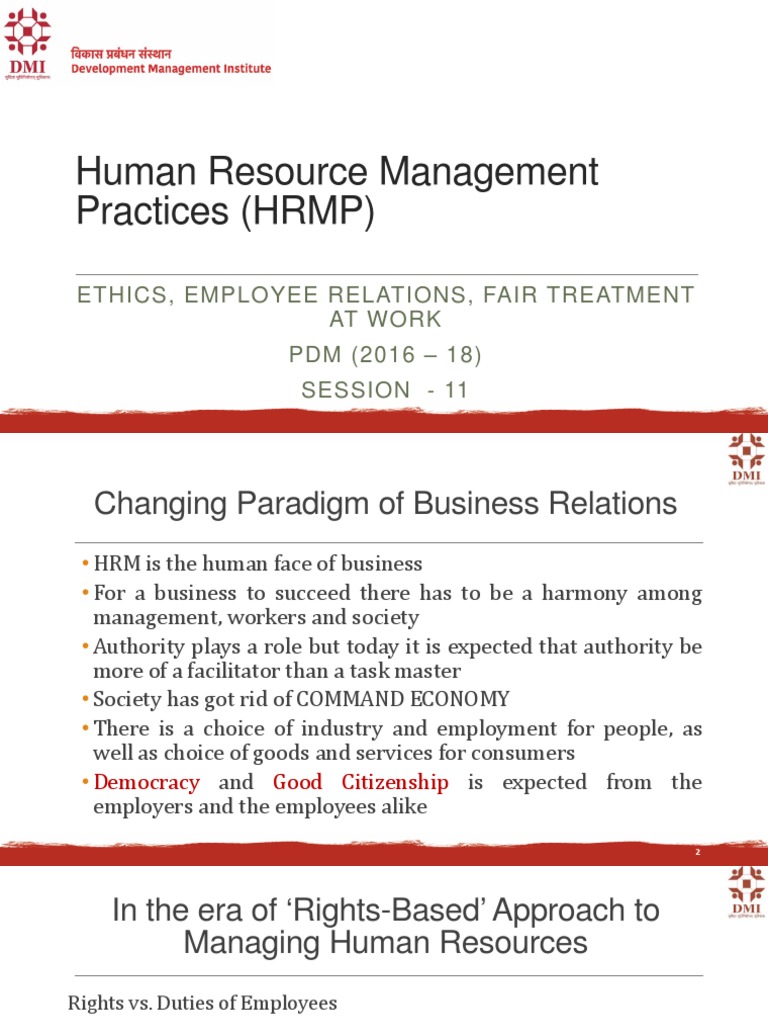 HRMP - Session 11 - Ethics, Employee Relations and Fair Treatment at Work | PDF | Employment ...