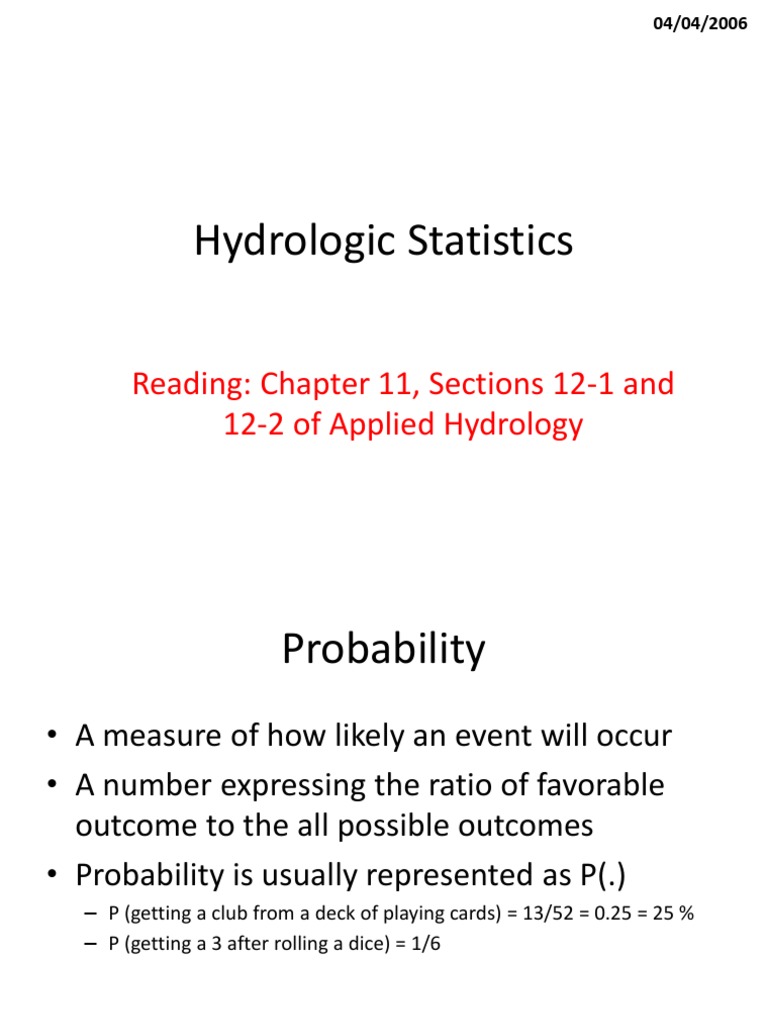 Hydrologic Statistics Reading Chapter 11 Sections 12 1 And 12 2 Of