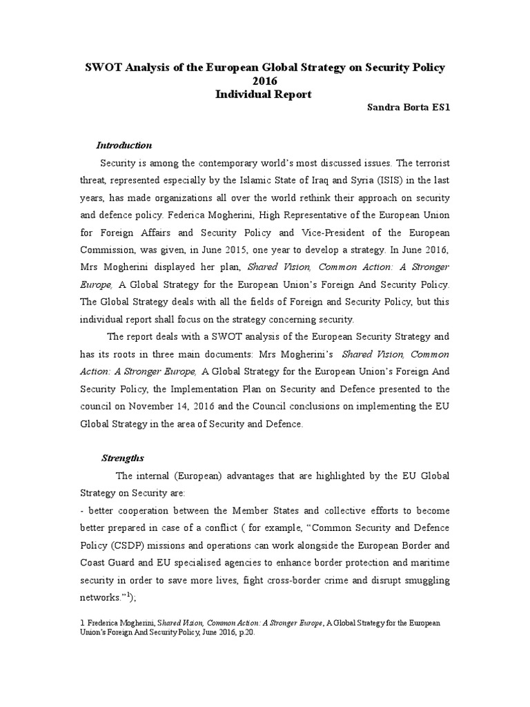 SWOT Analysis of EU Security Strategy | PDF | European Union ...