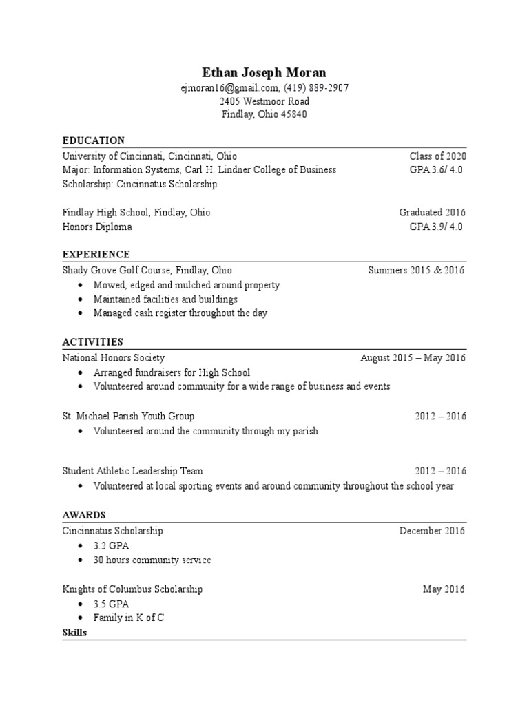 Ethan Moran Resume | PDF | Career & Growth | Wellness