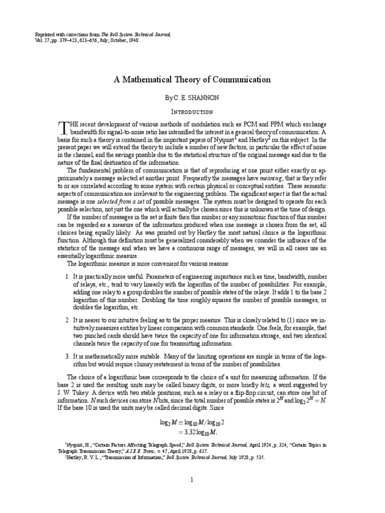 A Mathematical Theory of Communication | Download Free PDF | Bit ...