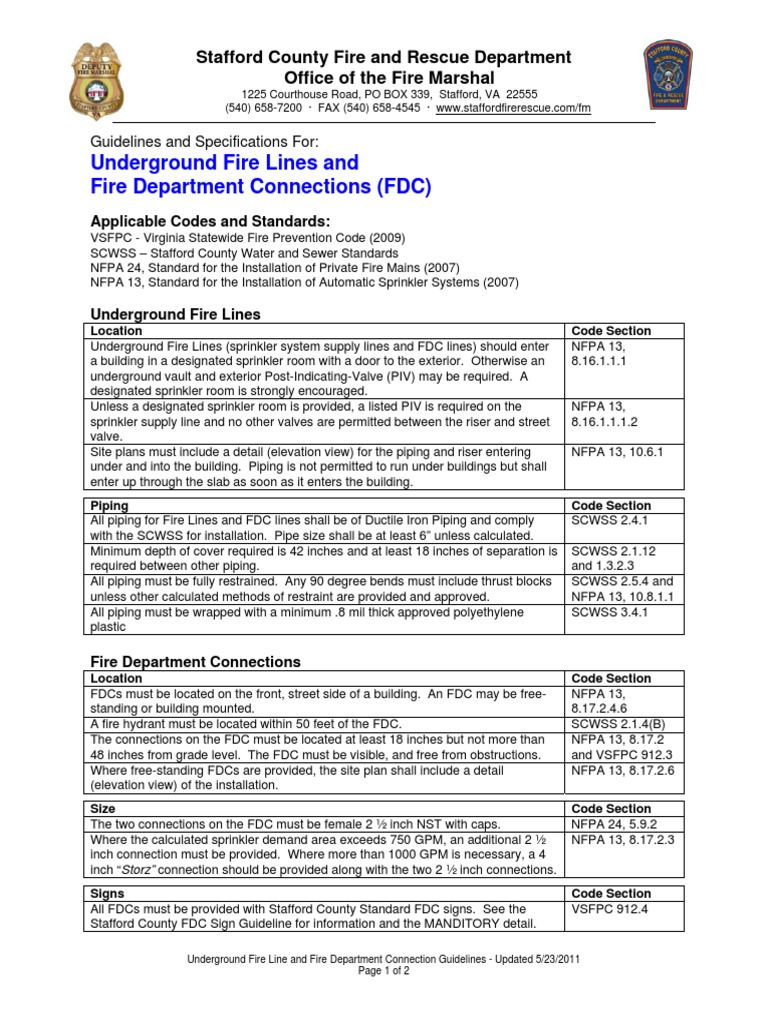 Fire Line & FDC Guidelines | PDF | Fire Sprinkler System | Building ...