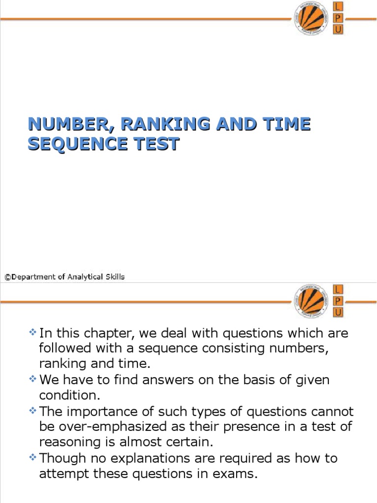 Understanding Number, Ranking, and Time Sequence Tests: A Comprehensive ...