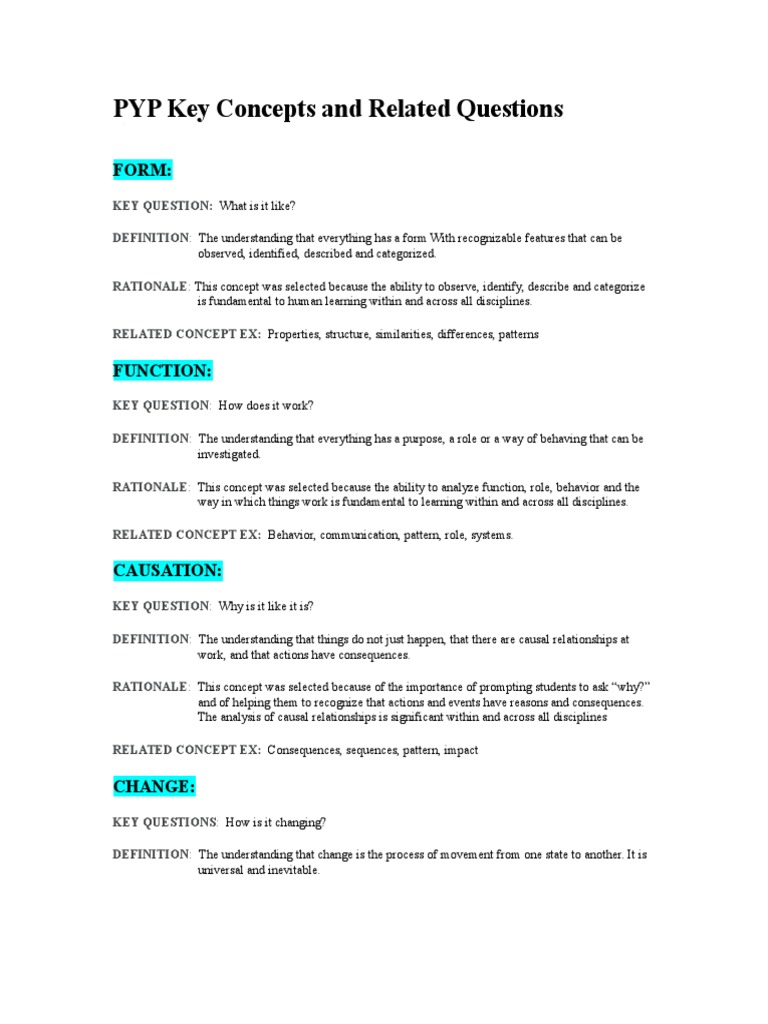 pyp key concepts and related questions | Causality | Concept