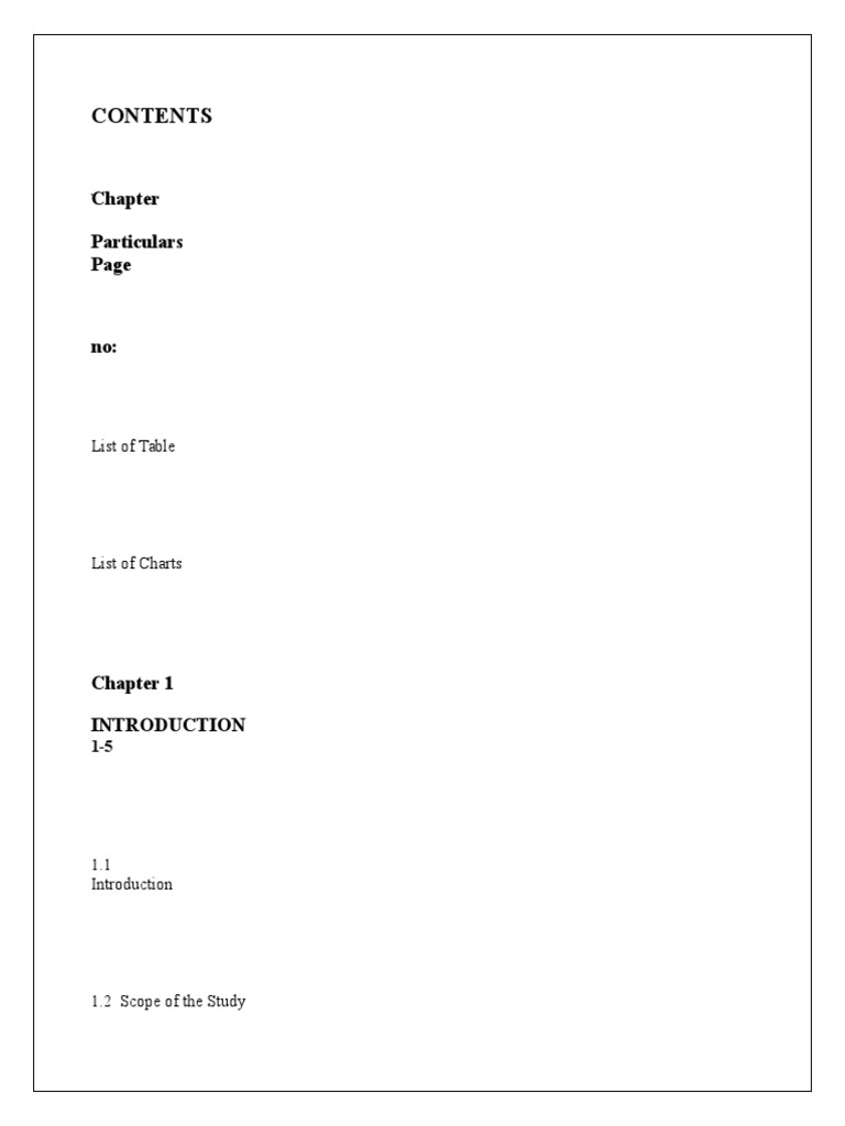 Particulars: List of Table | PDF