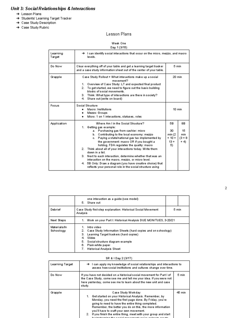 Unit 3: Social Relationships & Interactions: Lesson Plans | PDF ...