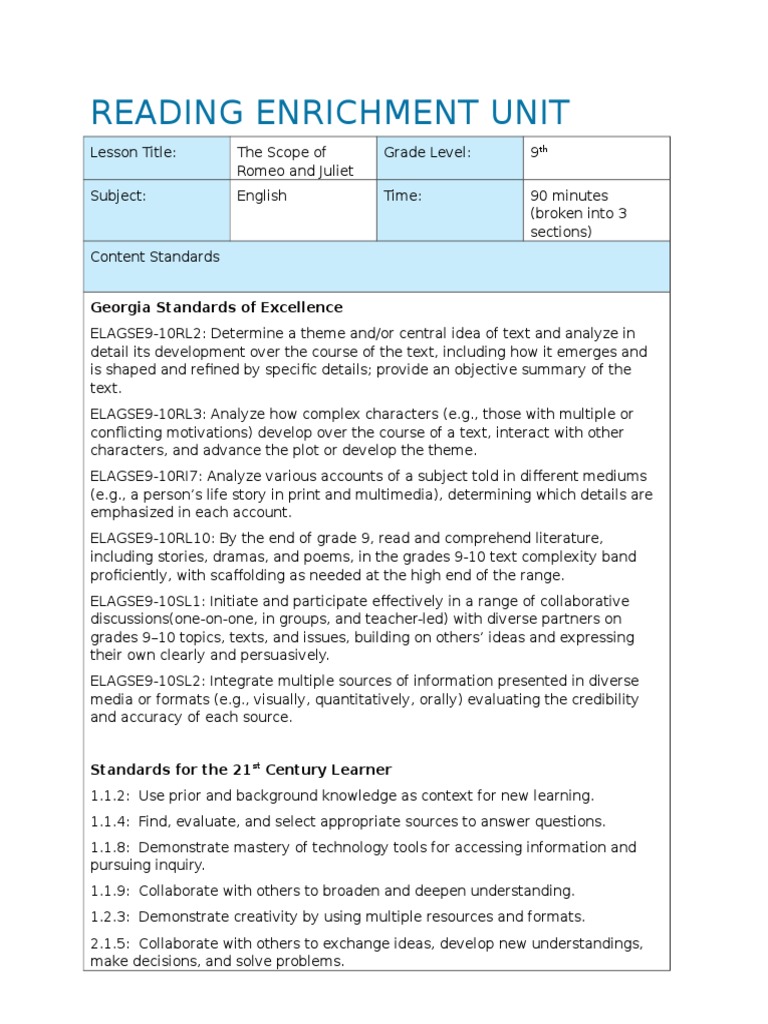 Reading Enrichment Unit Lesson Plan | Download Free PDF | Lesson Plan ...