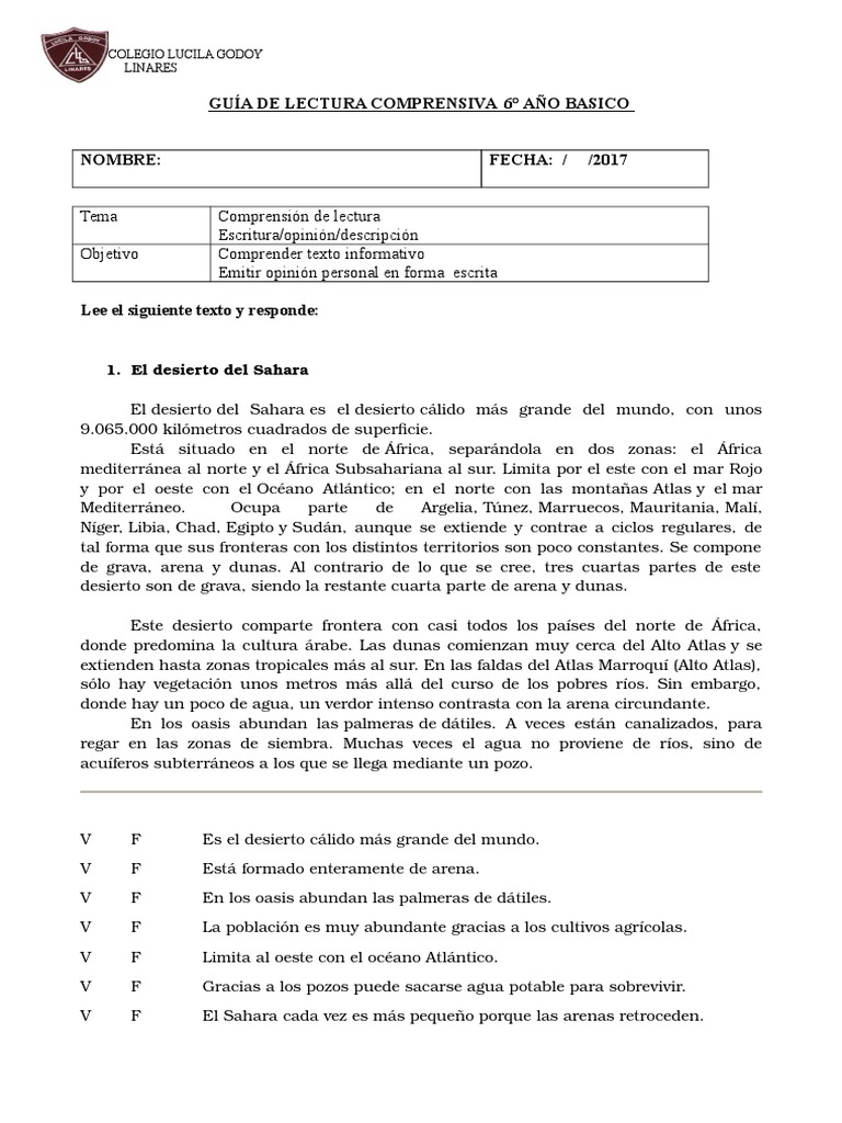 Guia Comprension Lectora 7° Basico | PDF | Desierto | Sáhara