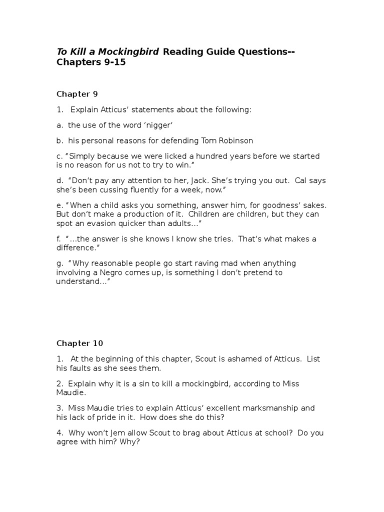 to kill a mockingbird reading guide chapters 9 | To Kill A Mockingbird