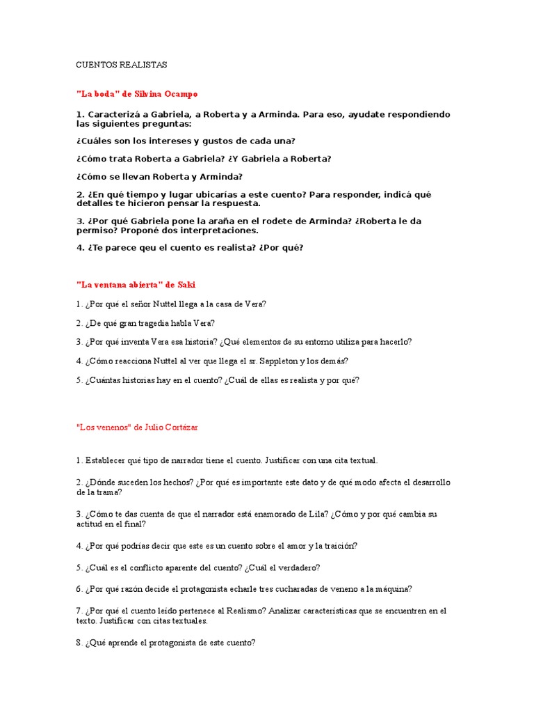 Cuentos Realistas - Activ | PDF