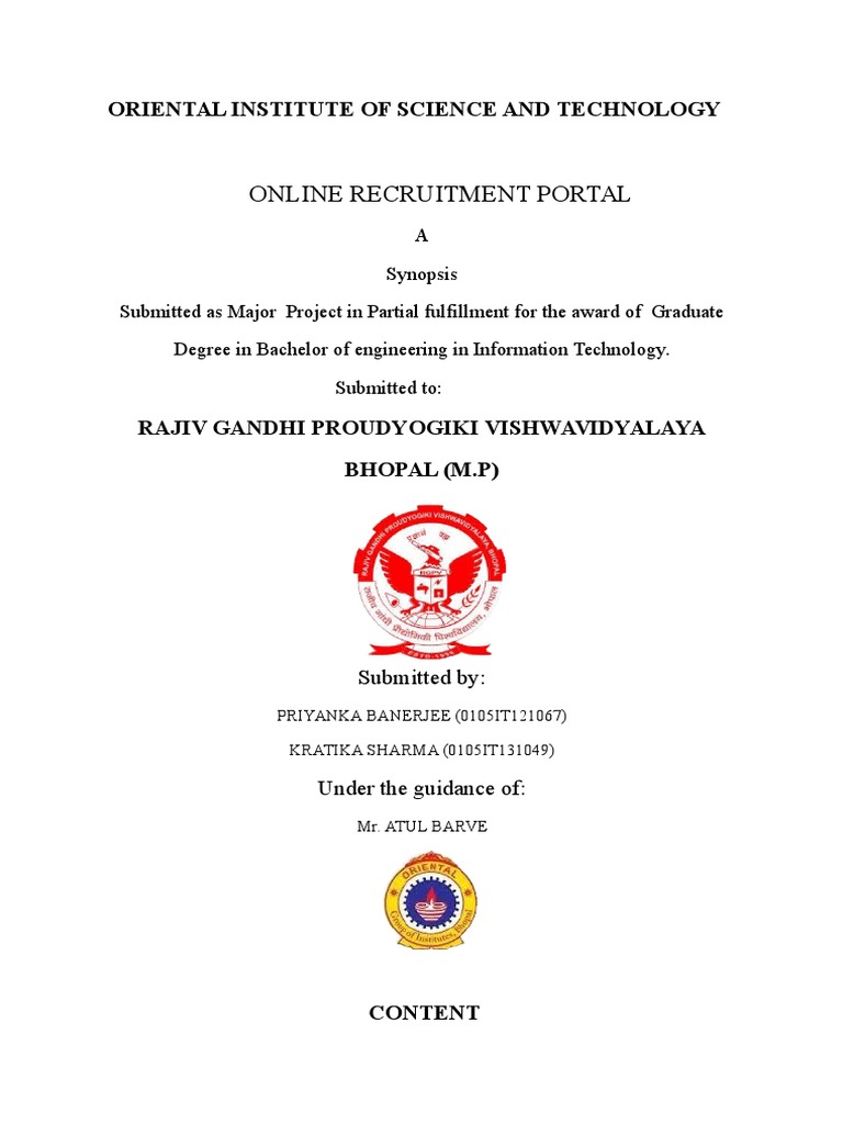 Online Recruitment Portal: Oriental Institute of Science and Technology ...