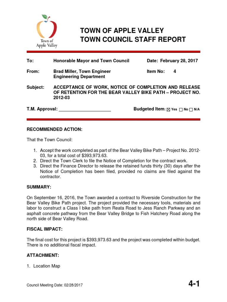 Town of Apple Valley Town Council Staff Report | PDF