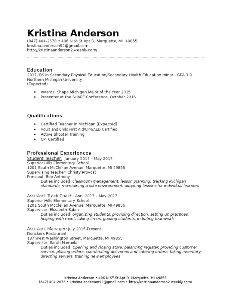 Kristina Anderson Resume 2 2017 | PDF
