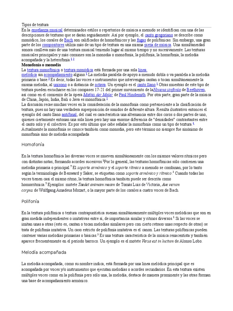 Texturas Musicales Explicadas | PDF | Elementos de la música | Las ...