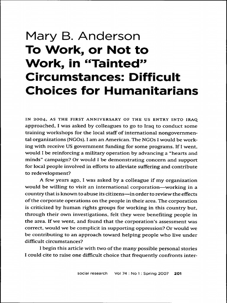 To Work, or Not To Work | PDF | Humanitarianism | Non Governmental ...