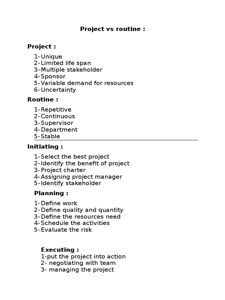 Project Vs Routine | PDF