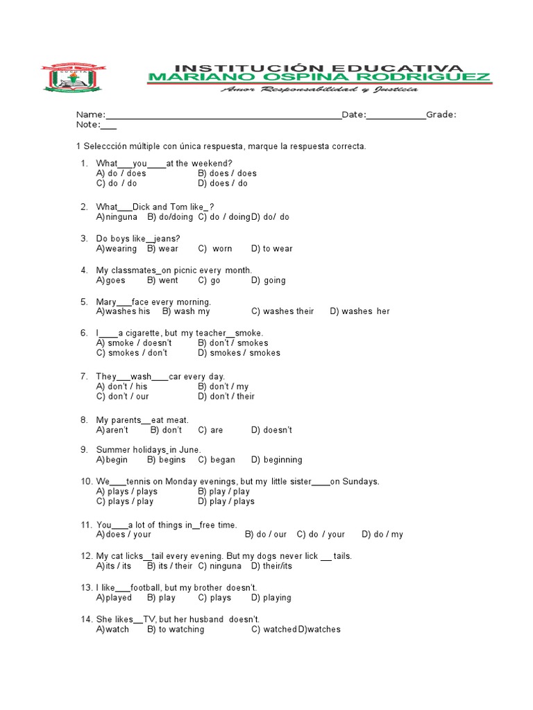 Verb Conjugation Practice Exercises and Multiple Choice Questions in ...