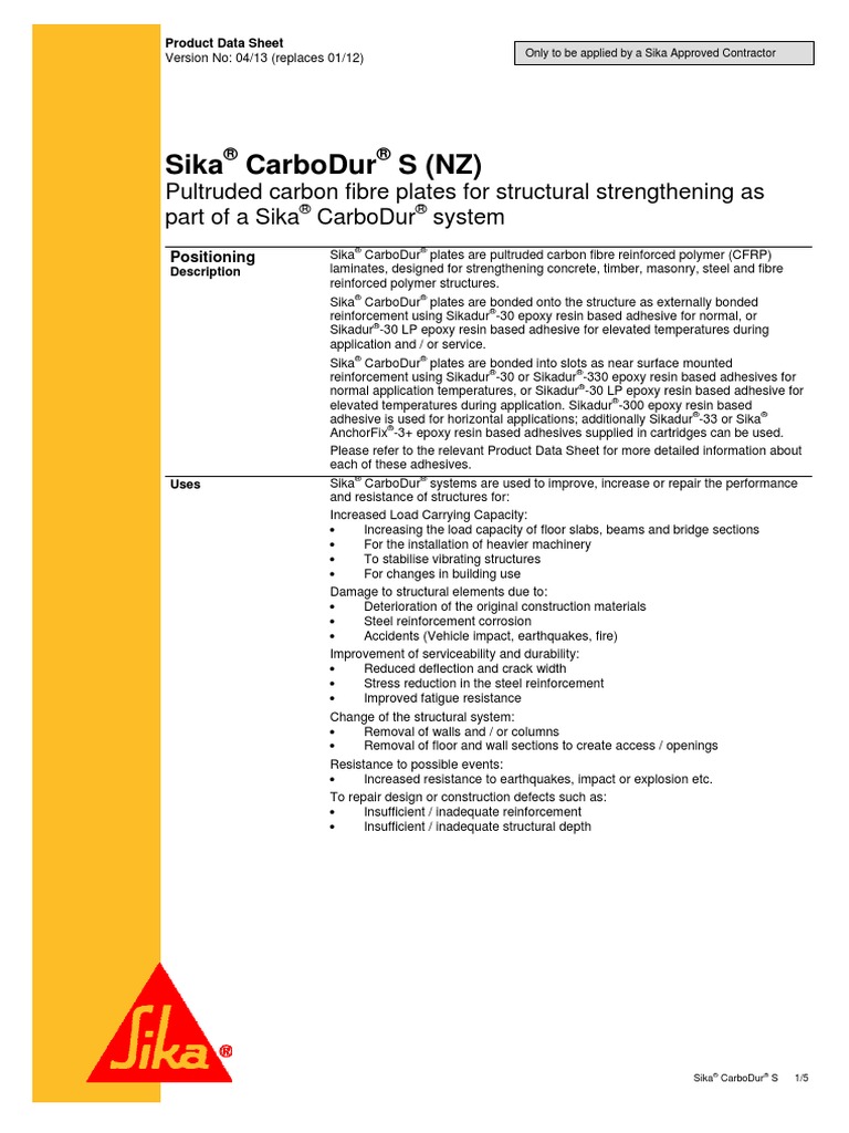 Sika CarboDur S - PDS | PDF | Structural Steel | Fibre Reinforced Plastic