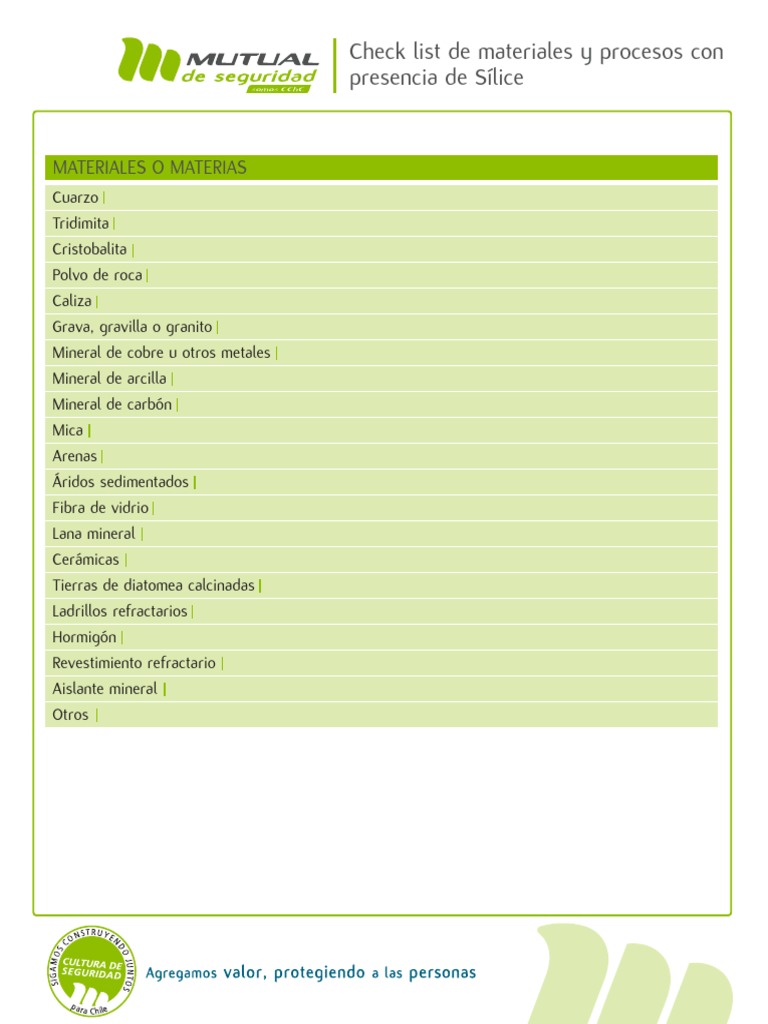 Checklist de materiales con sílice | PDF