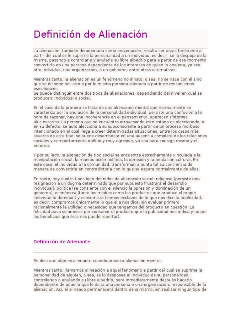 Definición de Alienación | Alienación social | Psique (psicología)