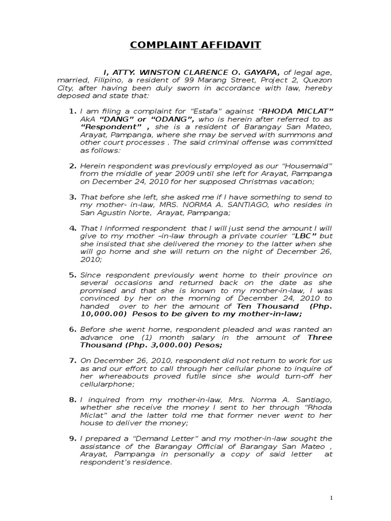 Complaint Affidavit | PDF | Public Law | Government