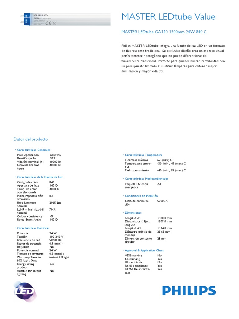 Philips MASTER LEDtube Value | PDF | Electrodinámica | Encendiendo