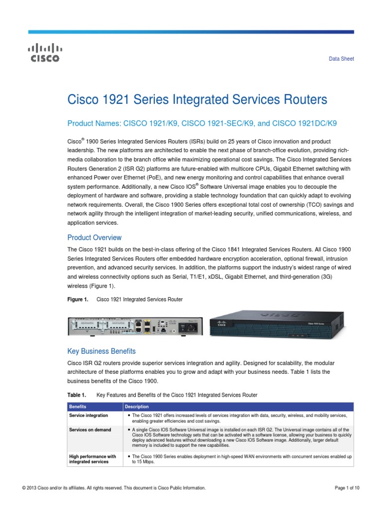 Cisco 1921 Series Integrated Services Routers: Product Names: CISCO ...