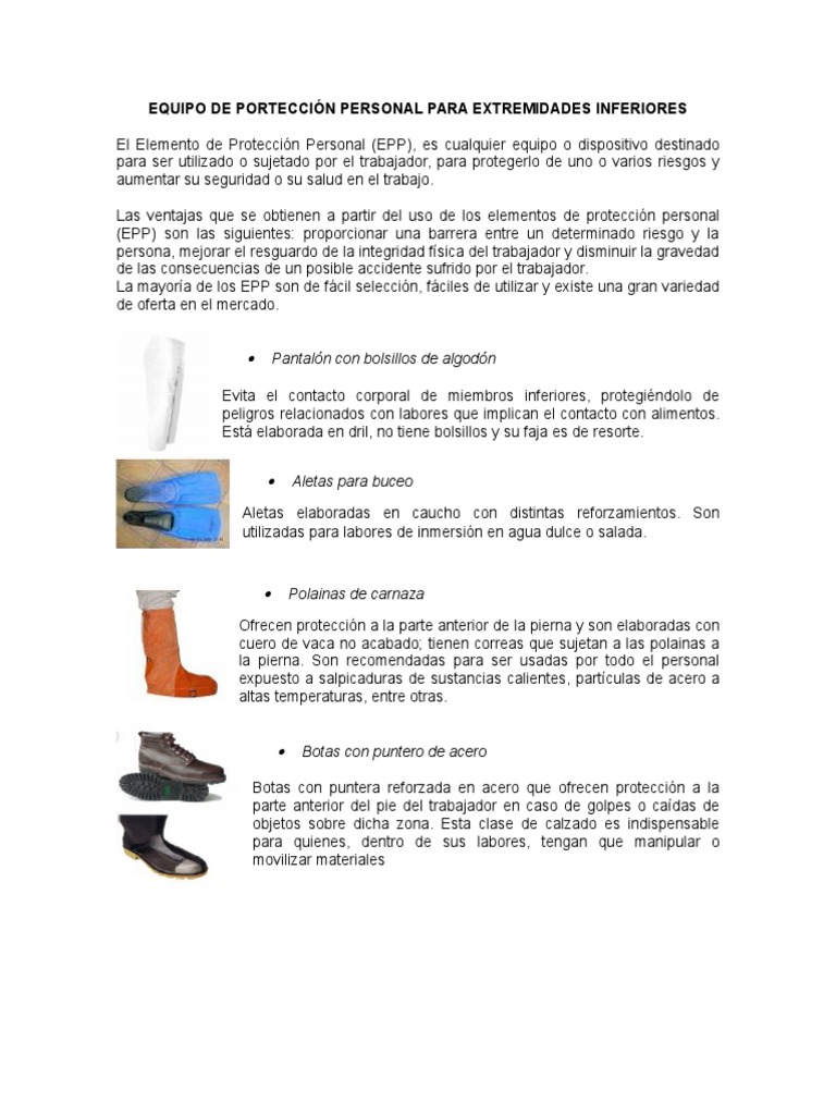 Protección para extremidades inferiores: Una variedad de equipos de ...
