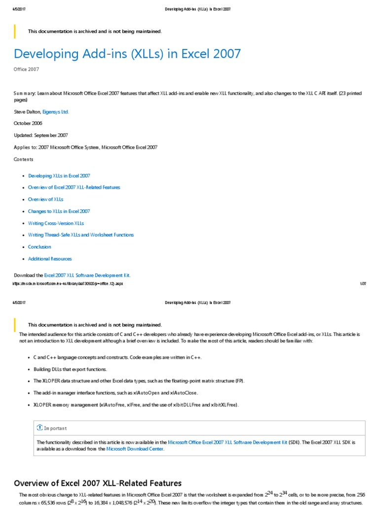 Developing Add-Ins (XLLS) in Excel 2007 | PDF | Microsoft Excel | String (Computer Science)