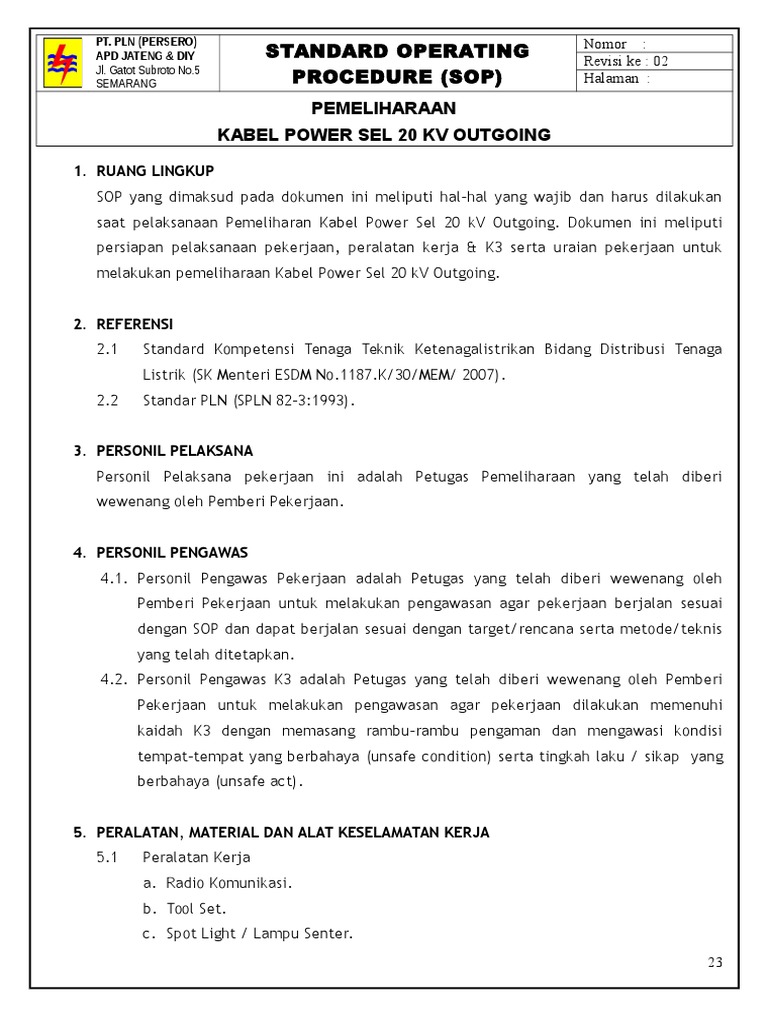 Sop Har Kabel Power | PDF | Teknologi & Rekayasa