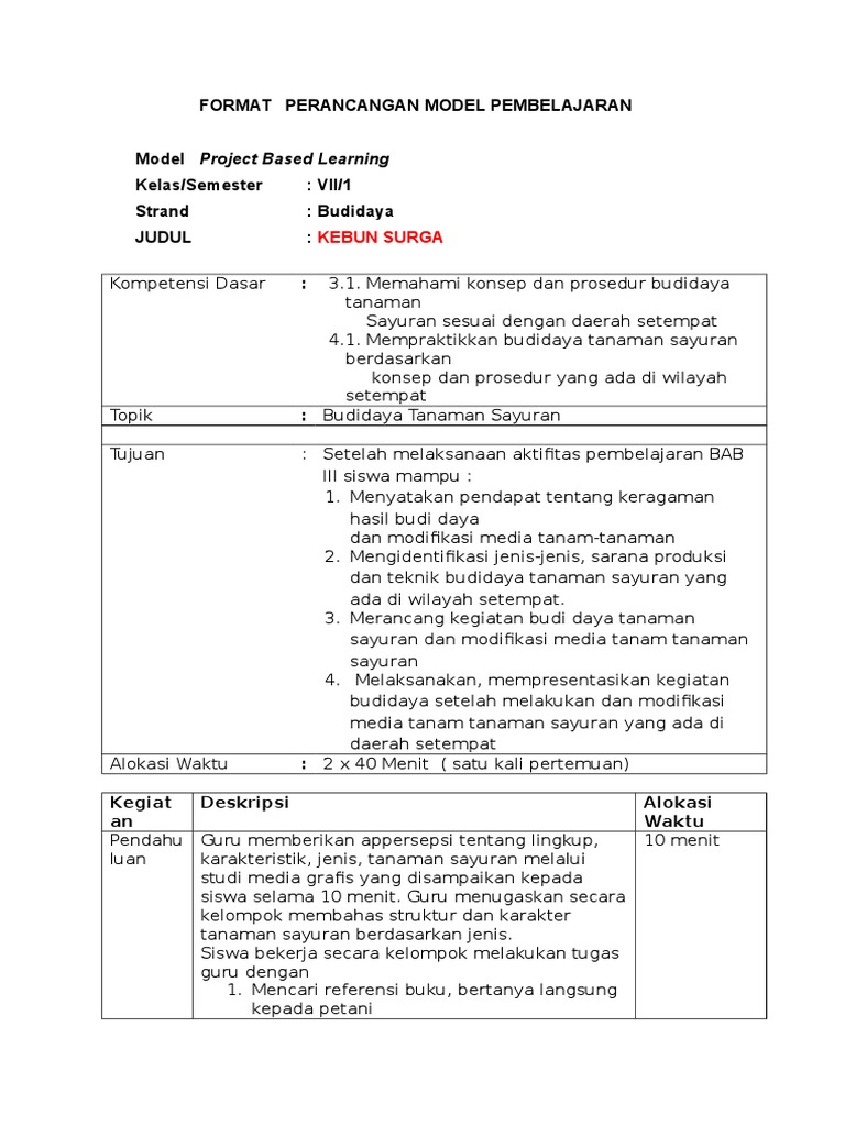 Contoh Pembelajaran Berbasis Proyek | PDF
