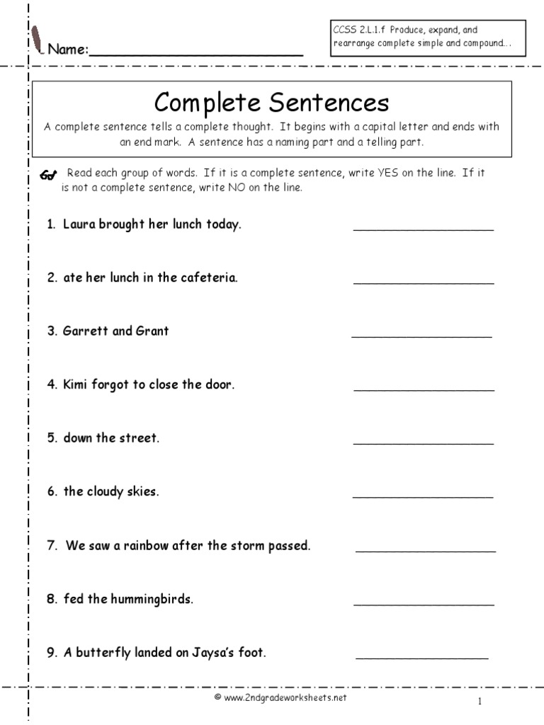 Complete Sentences 2 | PDF