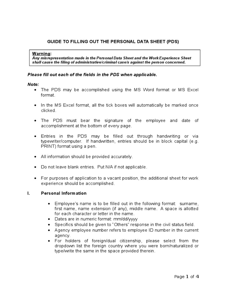 CS Form No. 212 Attachment - Revised Guide To Filling Up The Personal Data Sheet | PDF