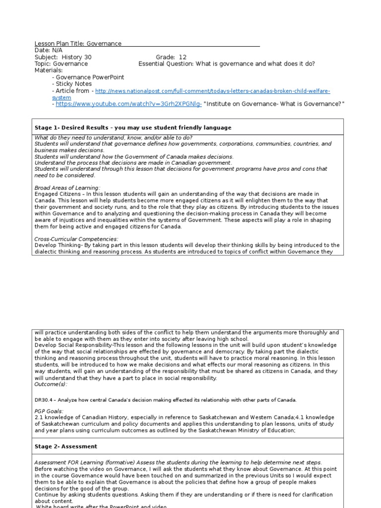 Ubd Lesson Plans and Materials | PDF | Educational Assessment | Governance