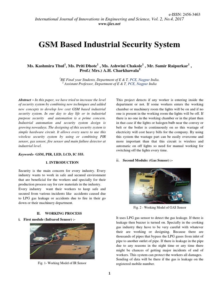 Gsm Based Industrial Security System Pdf Security Alarm Infrared