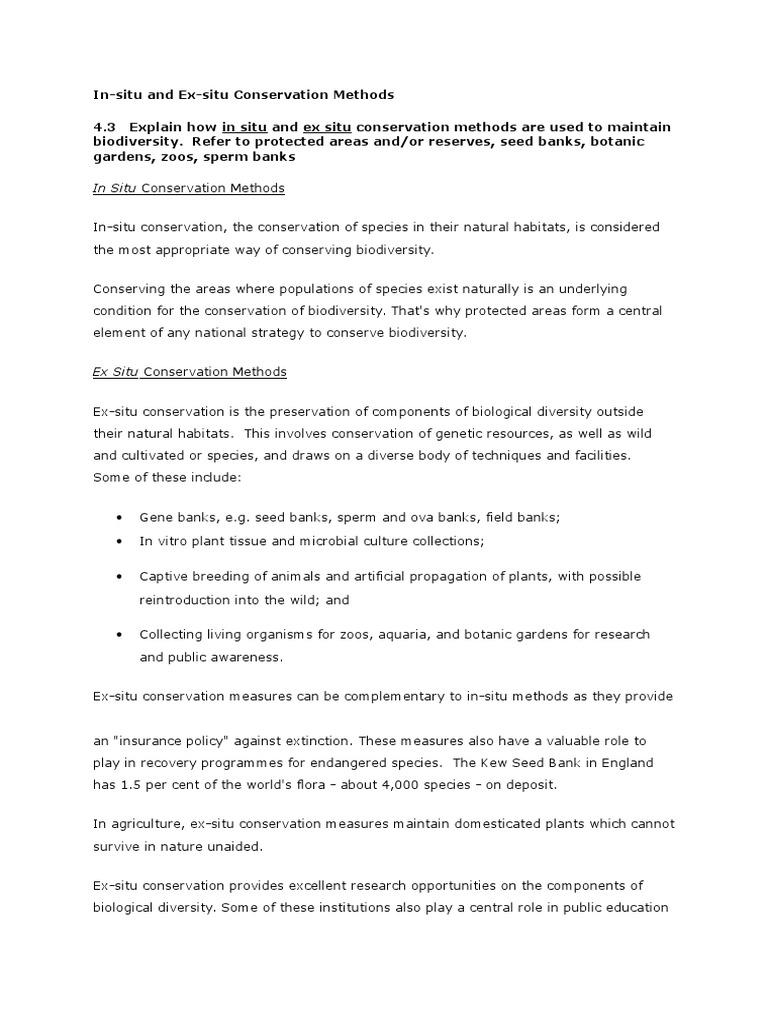 In-Situ vs Ex-Situ Conservation Explained | PDF | Conservation Biology ...
