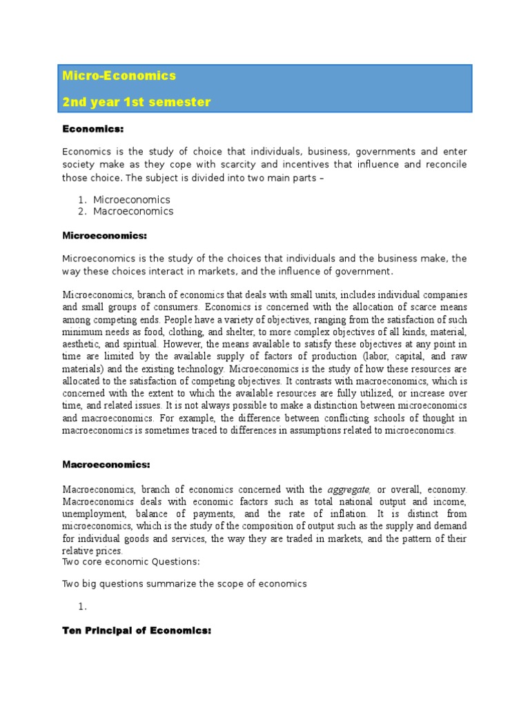Micro-Economics 2nd Year 1st Semester: 1. Microeconomics 2 ...