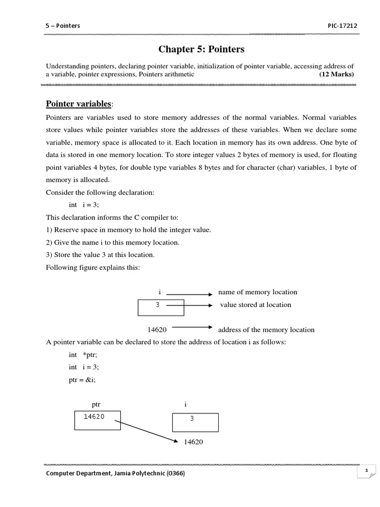 5 Pointers Pdf Pointer Computer Programming Variable Computer Science 