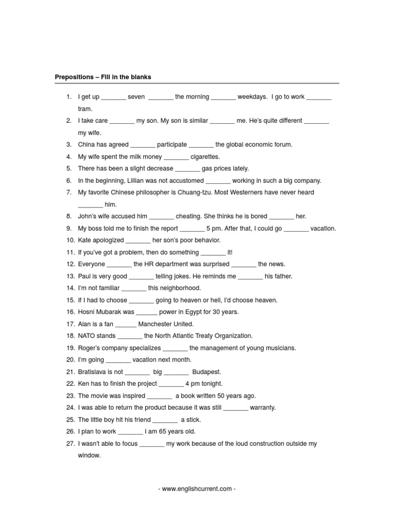 Prepositions Worksheet | PDF