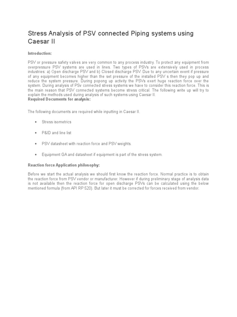 PSV Piping Stress Analysis with Caesar II | PDF | Valve | Stress ...