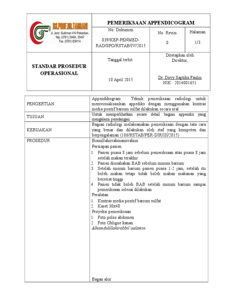 Spo Pemeriksaan Appendicogram | PDF