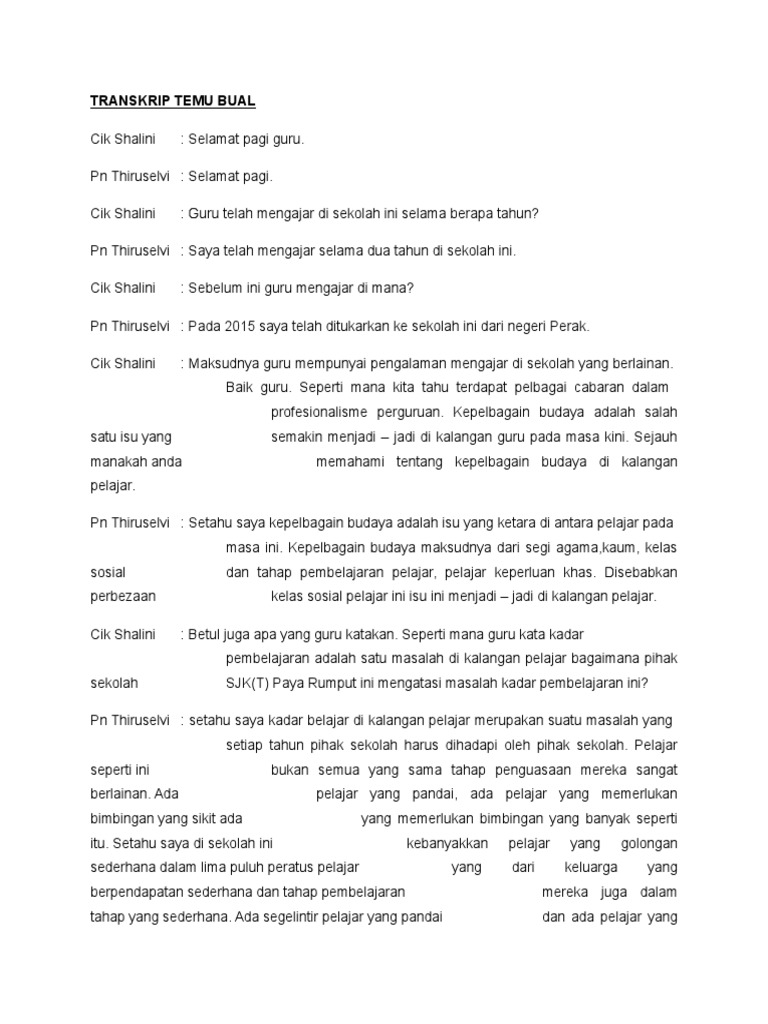 Transkrip Temu Bual | PDF
